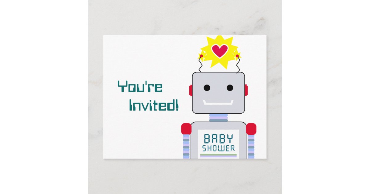 Robot Baby Shower Postcard Invitations | Zazzle