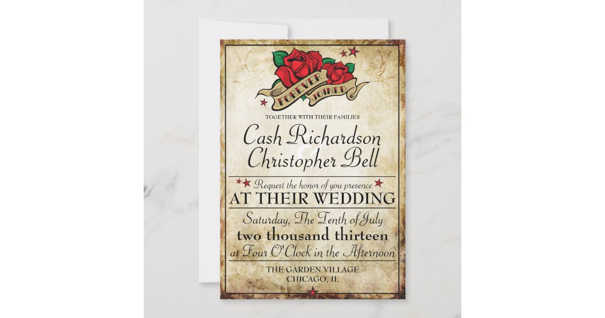 Rockabilly Tattoo Rose Rocker Wedding Invitations | Zazzle