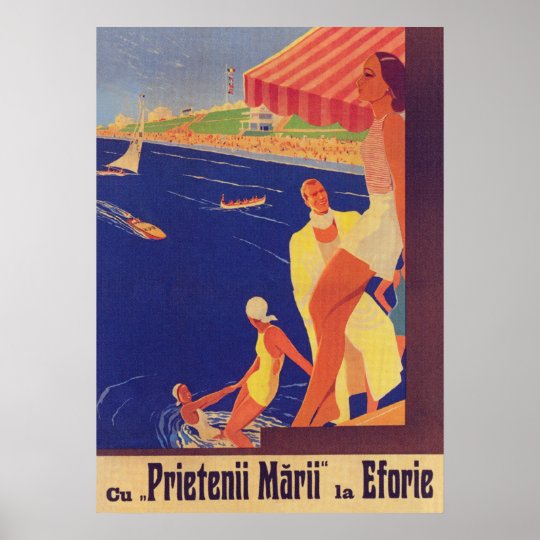 Romania Print, Retro Travel Poster, Eforie Romania Poster | Zazzle.ca