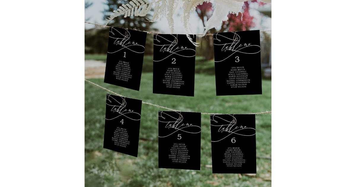 Romantic Dark Black Hanging Seating Chart Card | Zazzle