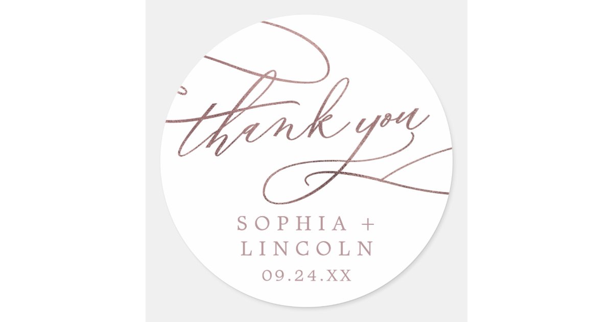 Romantic Rose Gold Calligraphy Thank You Favour Classic Round Sticker ...