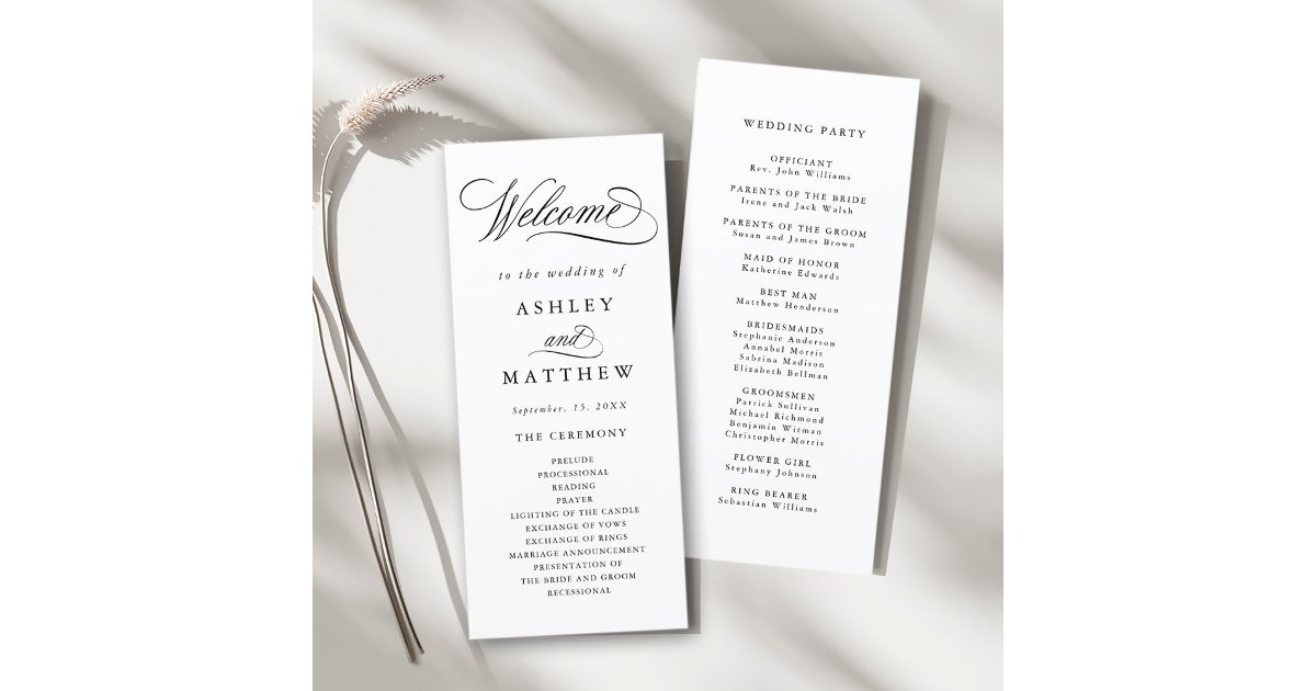 Romantic Swirly Calligraphy Wedding Ceremony Program | Zazzle