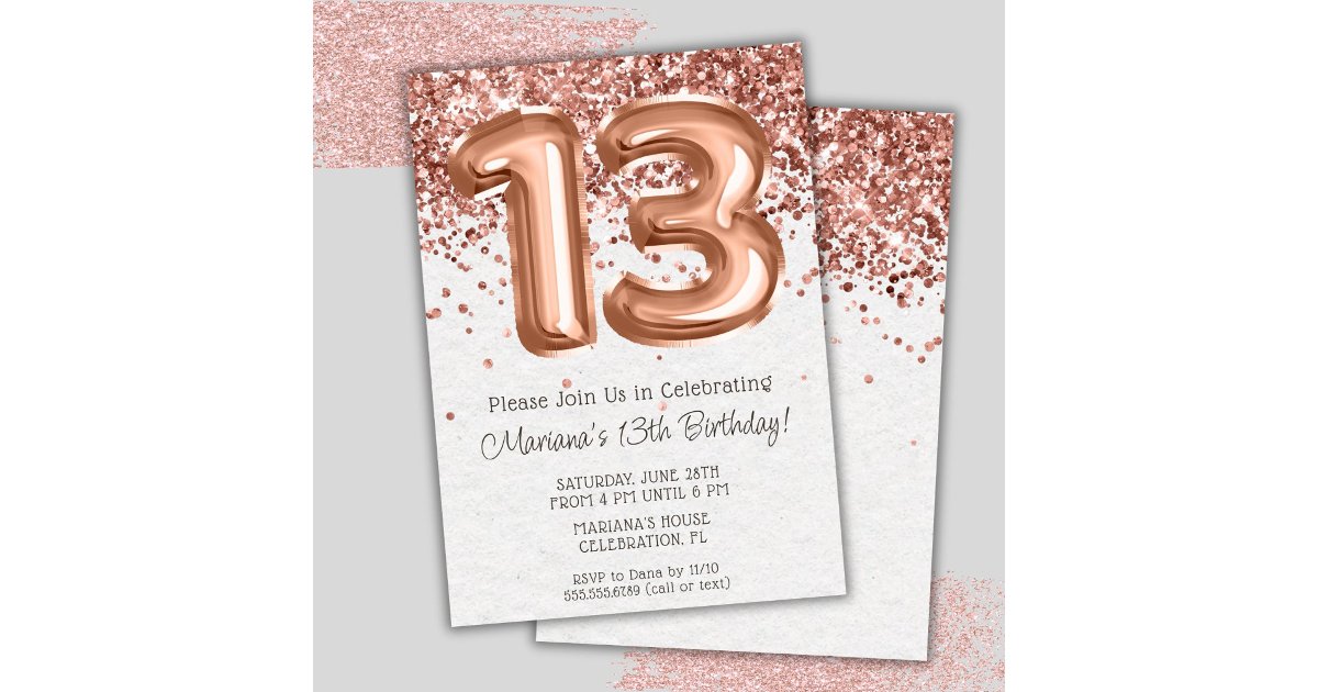Rose Gold 13th Birthday Party Invitation | Zazzle