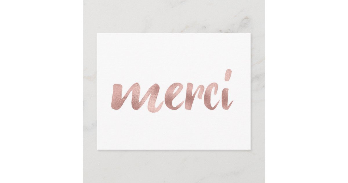 Rose gold merci postcards, thank you, foil font postcard | Zazzle