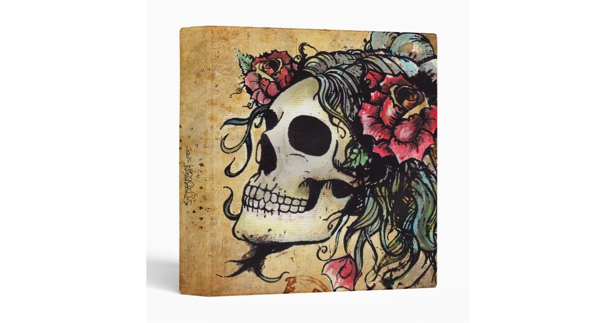 Rose Skull Watercolor Tattoo Binder by Agorables | Zazzle