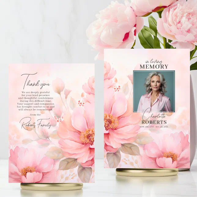 Roses Pink Sympathy Funeral Thank You | PHOTO Card | Zazzle