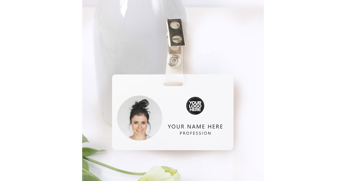 Round Employee Photo, QR Code, Logo, Name Badge | Zazzle