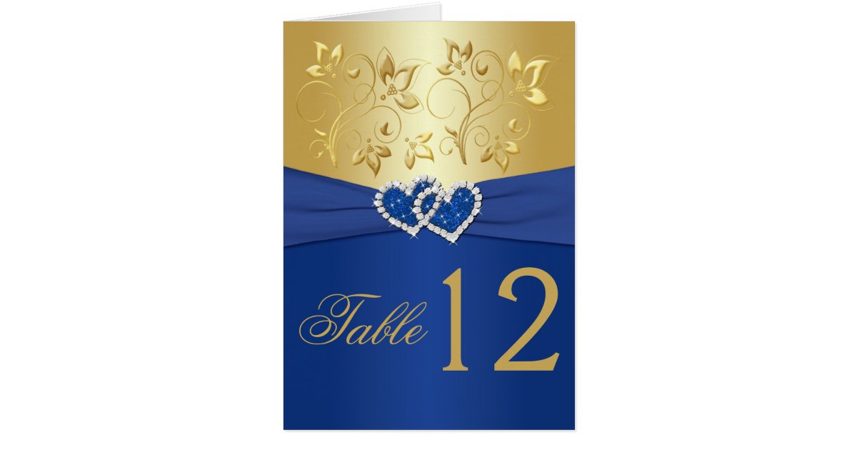 Royal Blue and Gold Floral Table Number Card | Zazzle