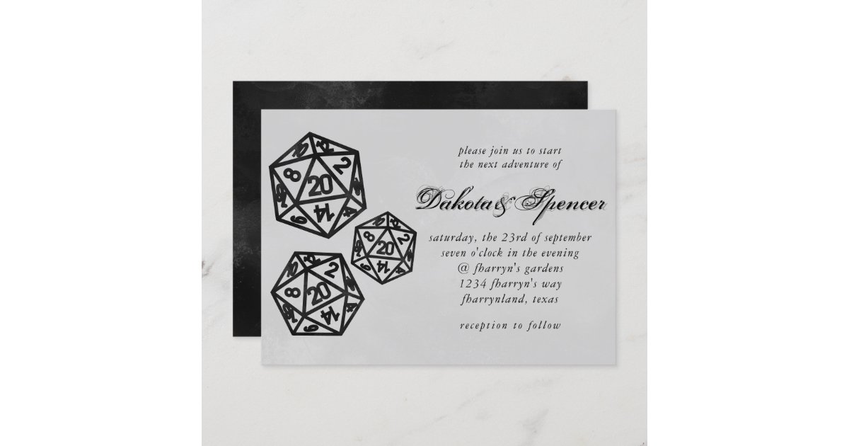RPG Black Dice | Tabletop Fantasy Gamer Wedding Invitation | Zazzle