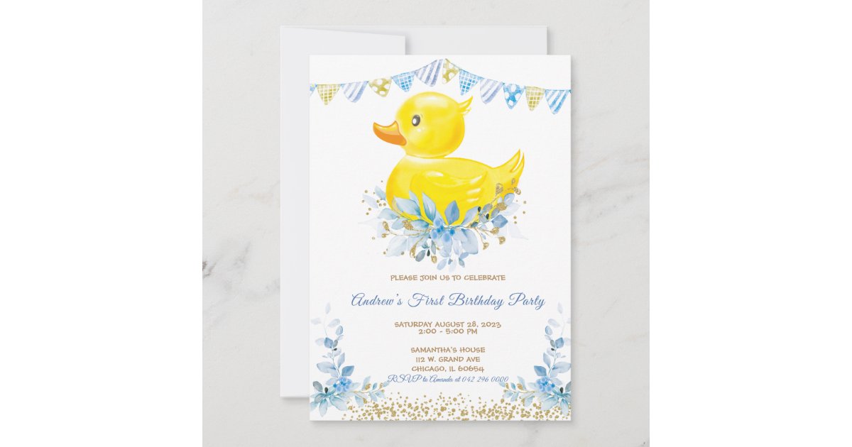RUBBER DUCK BOY First Birthday Invitation | Zazzle