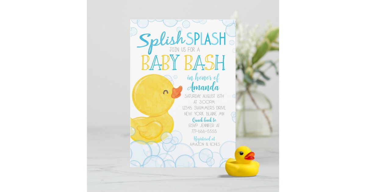 Rubber Duck Splish Splash Baby Shower Invitation | Zazzle