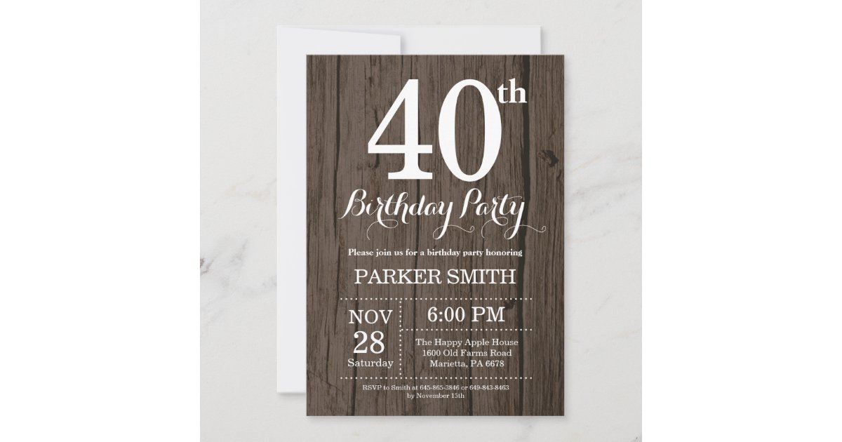 Rustic 40th Birthday Invitation | Zazzle