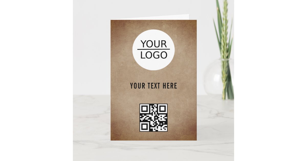 Rustic Add Logo QR Code Custom Text Promotion Card | Zazzle