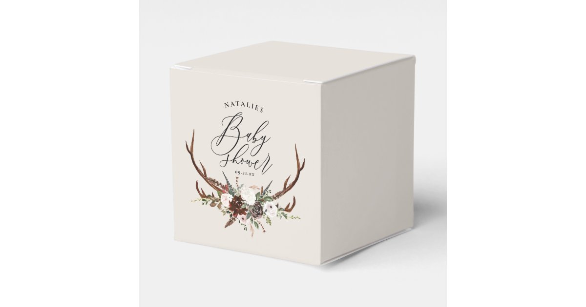 Rustic antlers watercolor floral baby shower favor box | Zazzle