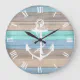 Rustic Beach Wood Nautical Stripes & Anchor Large Clock | Zazzle