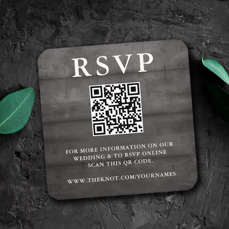 Rustic Black Wood RSVP QR Code Enclosure Card | Zazzle