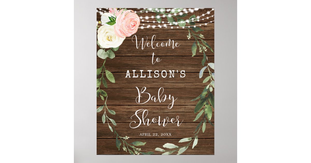 Rustic blush pink floral baby shower welcome sign | Zazzle