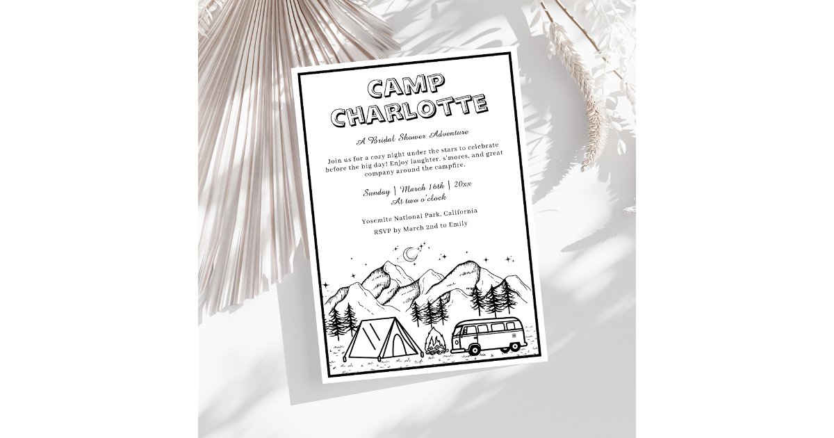 Rustic Camp Bride Mountain Bridal Shower Invitation | Zazzle