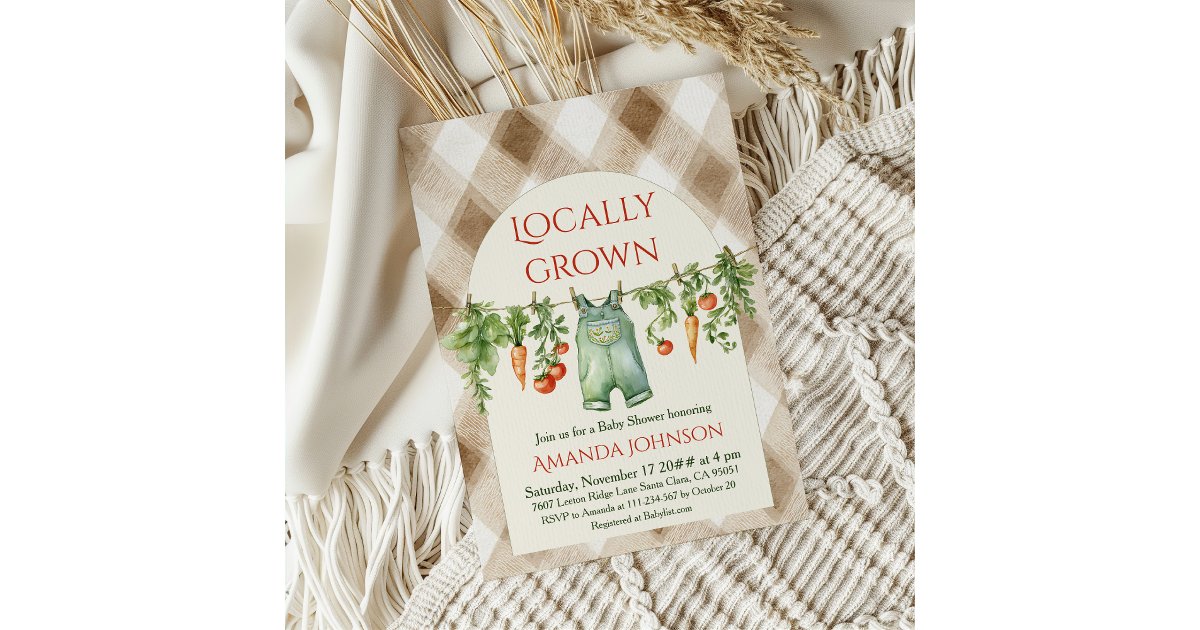 Rustic Clothesline Farm Locally Grown Baby Shower Invitation | Zazzle