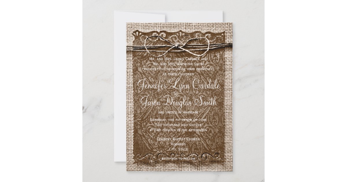 Rustic Country Burlap Twine Scroll Wedding Invites | Zazzle