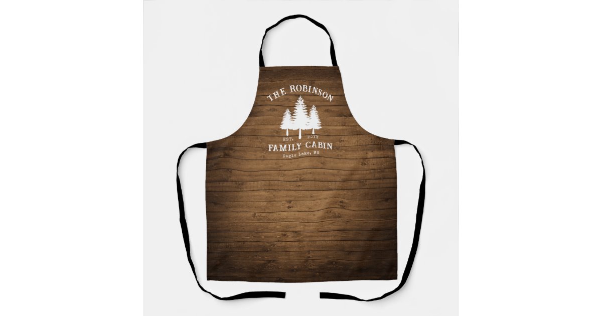 Rustic Country Family Cabin Trees Wood Plank Print Apron | Zazzle