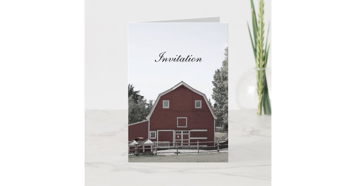 rustic country wedding red barn wedding invitation | Zazzle