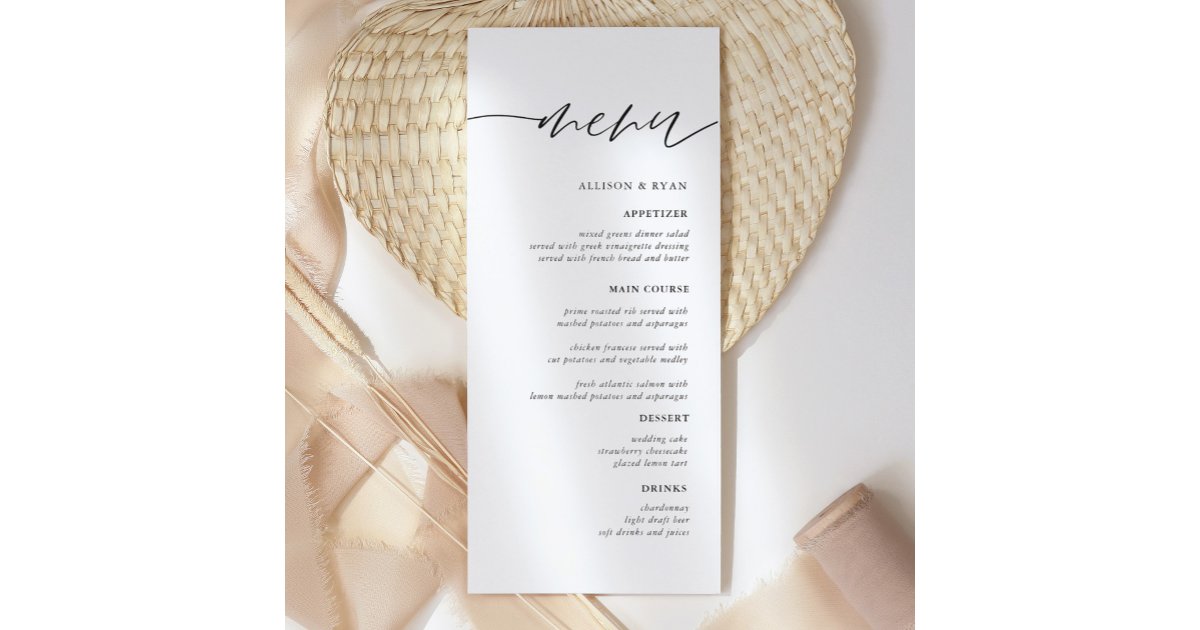 Rustic Elegant Calligraphy Wedding Menus | Zazzle