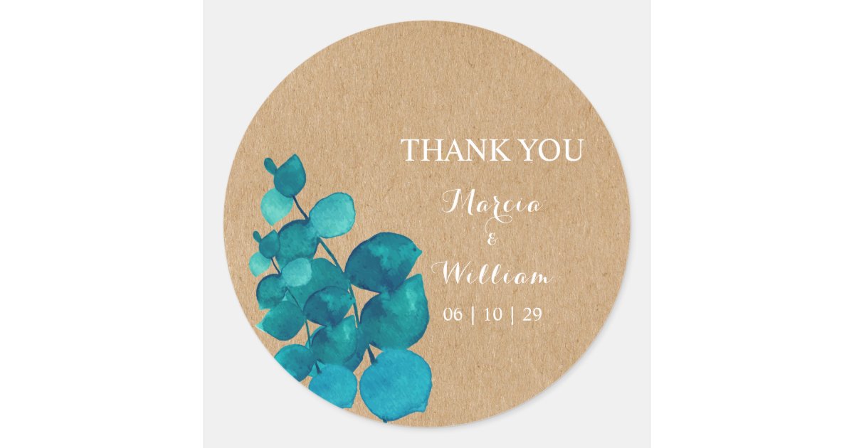 Rustic Eucalyptus Woodland Thank You Favour Classic Round Sticker | Zazzle