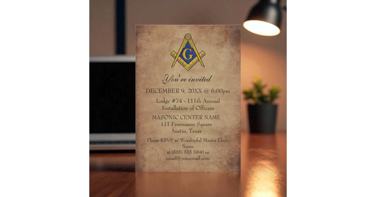 Rustic Freemason Masonry Black Masonic Invitation | Zazzle