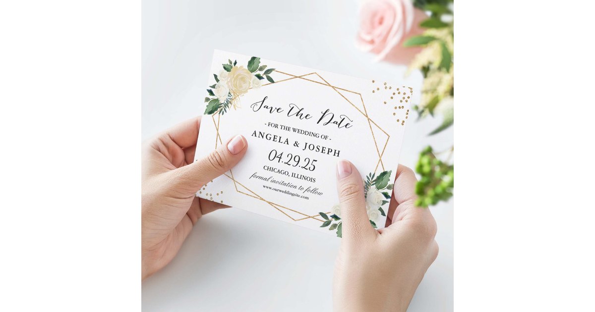 Rustic Greenery Gold Glitters Floral Save the Date | Zazzle