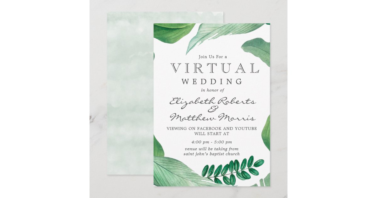 Rustic Greenery Watercolor Leaves Virtual Wedding Invitation | Zazzle