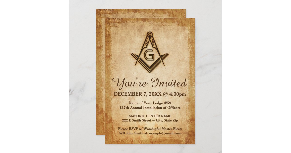 Rustic Masonic Invitations | Freemason Parchment | Zazzle