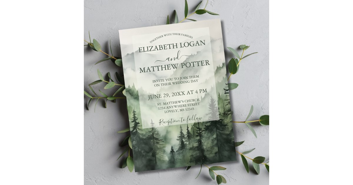 Rustic Mountain Pine Tree Forest Wedding Invitation | Zazzle