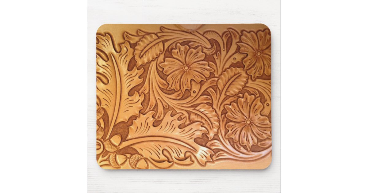 Rustic pattern western country tooled leather mouse pad | Zazzle