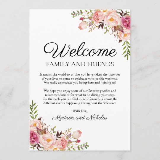 Rustic Pink Floral Wedding Hotel Welcome Cards | Zazzle.ca