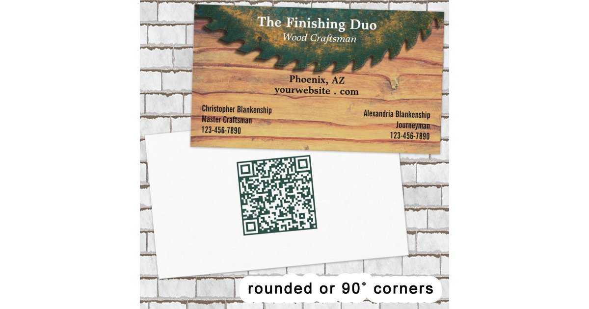 Rustic Saw Blade Woodworking Dual Names QR Code Business Card | Zazzle