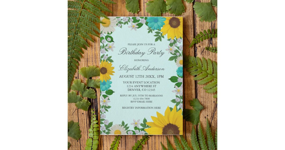 Rustic Sunflower Daisy Floral Birthday Invitation | Zazzle