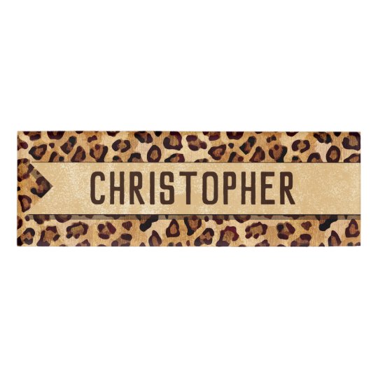 Rustic Texture Leopard Print Add Name Name Tag | Zazzle.ca