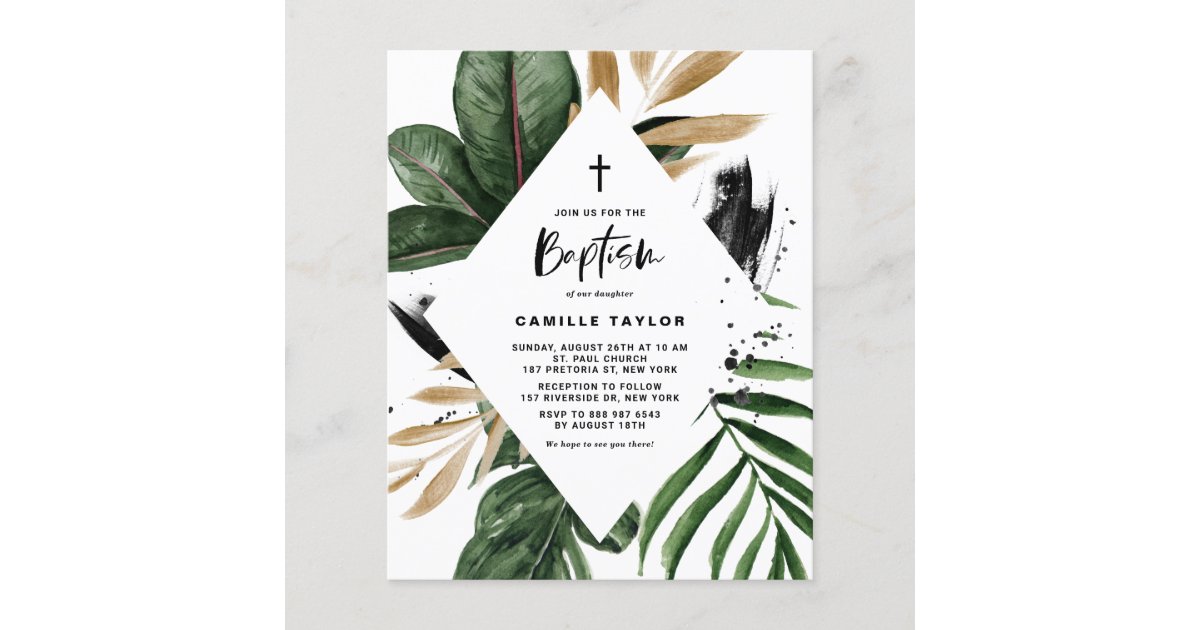 Rustic Tropical Frame Summer Baptism Invitation | Zazzle