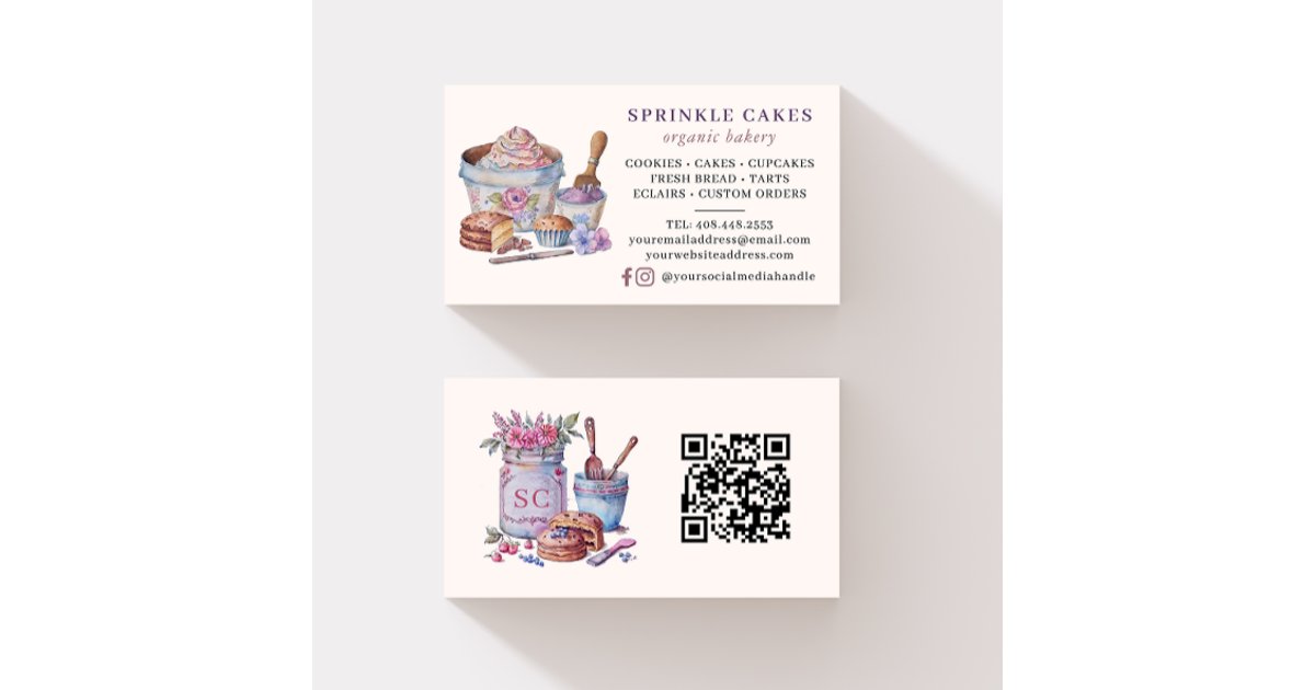 Rustic Watercolor QR Code Bakery Business Card | Zazzle