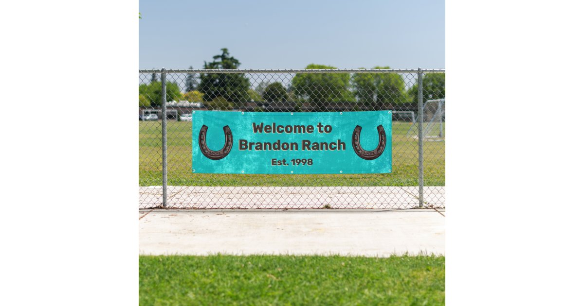 Rustic Western Turquoise Lucky Horseshoe Welcome Banner | Zazzle