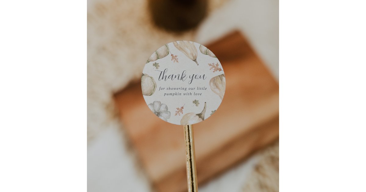 Rustic White Pumpkins Fall Baby Shower Thank You Classic Round Sticker ...