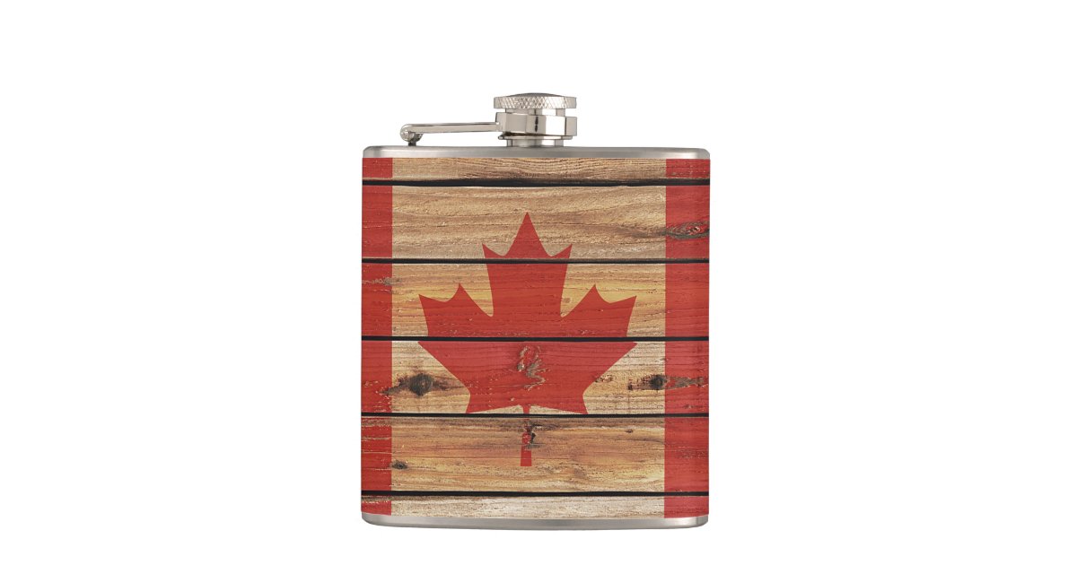 Rustic Wood Canada Flag Hip Flask | Zazzle