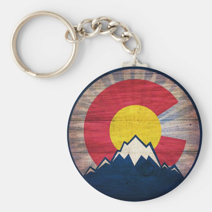 Rustic wood Colorado flag mountains keychain | Zazzle.ca