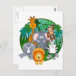 Safari Animals Cartoon Postcard | Zazzle