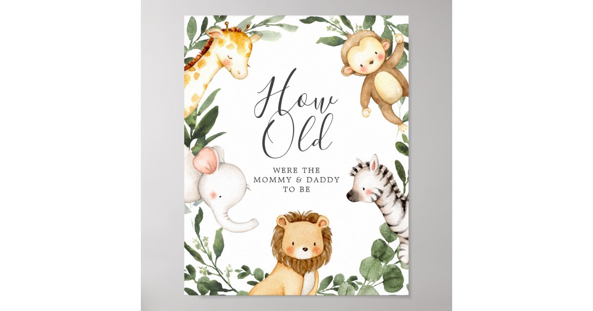 Safari Baby Shower How Old Were They Game Poster | Zazzle