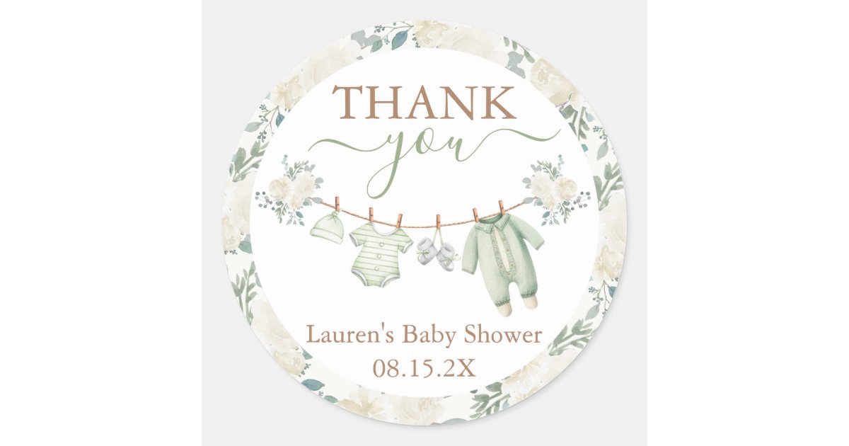 Sage Green Baby Clothes Baby Shower Classic Round Sticker | Zazzle