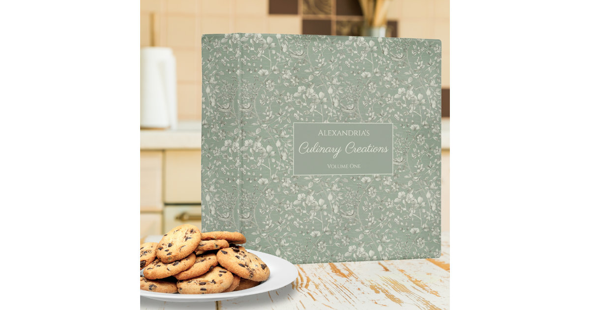 Sage Green Country Floral Recipe Binder | Zazzle