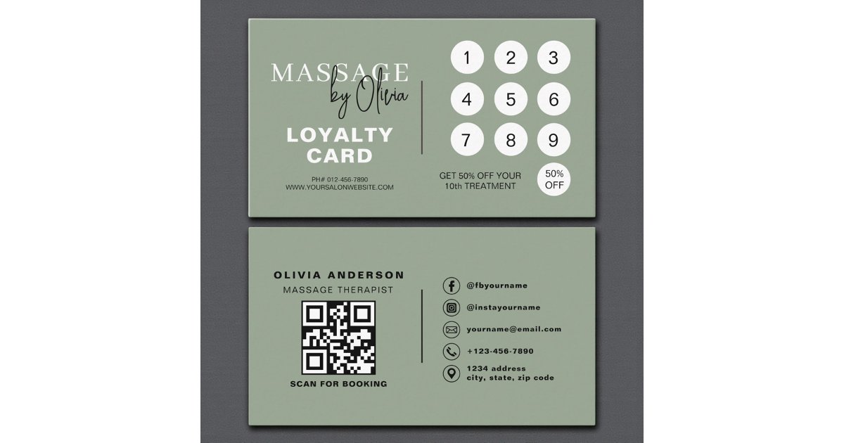 Sage Green Massage Therapist QR Code Loyalty Card | Zazzle
