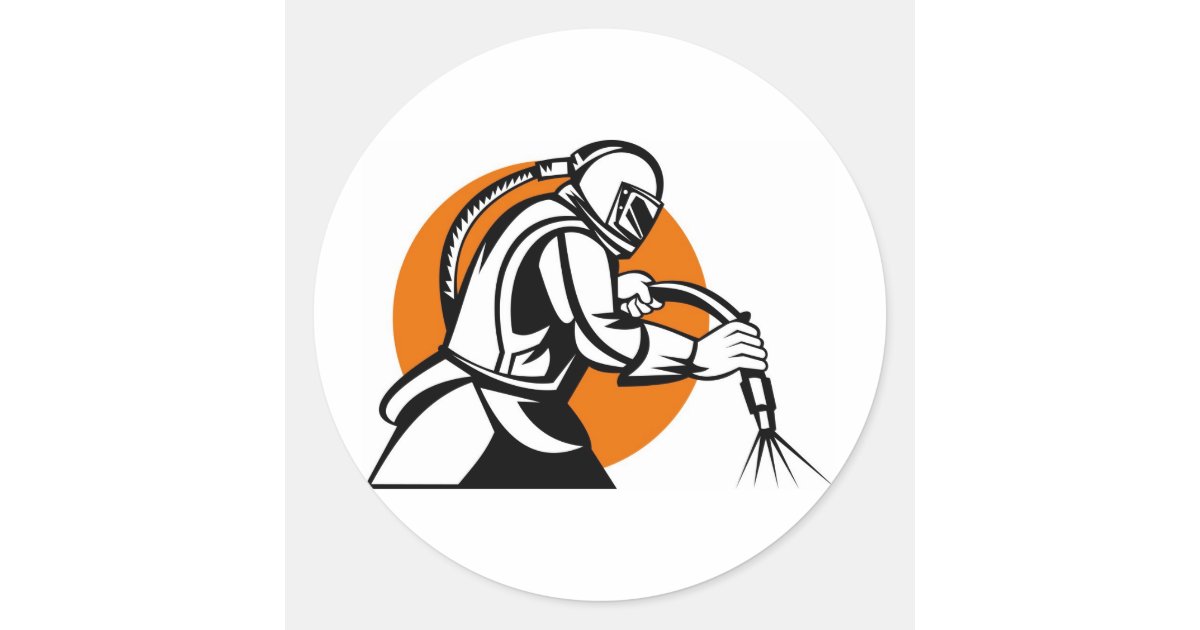 sand blaster sandblasting sandblaster worker retro classic round ...